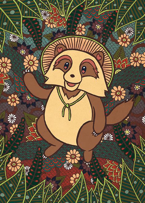 Cute Tanuki Japanese Yokai Art Print Etsy