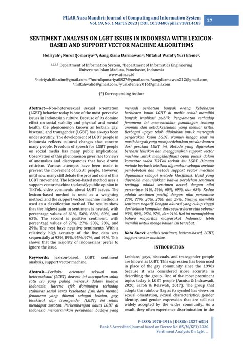 Pdf Sentiment Analysis On Lgbt Issues In Indonesia With Lexicon Based And Support Vector