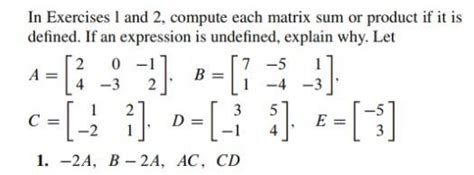 Solved In Exercises And Compute Each Matrix Sum Or Chegg Com