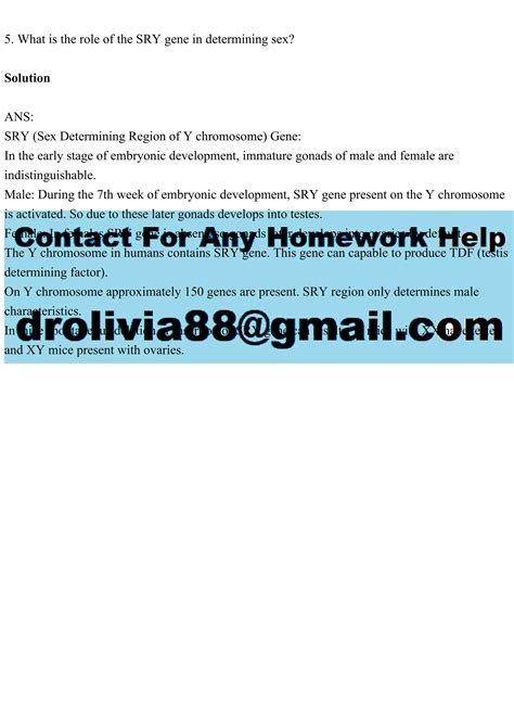 5 What Is The Role Of The Sry Gene In Determining Sexsolution Pdf