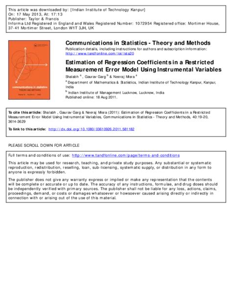 Pdf Estimation Of Regression Coefficients In A Restricted Measurement Error Model Using