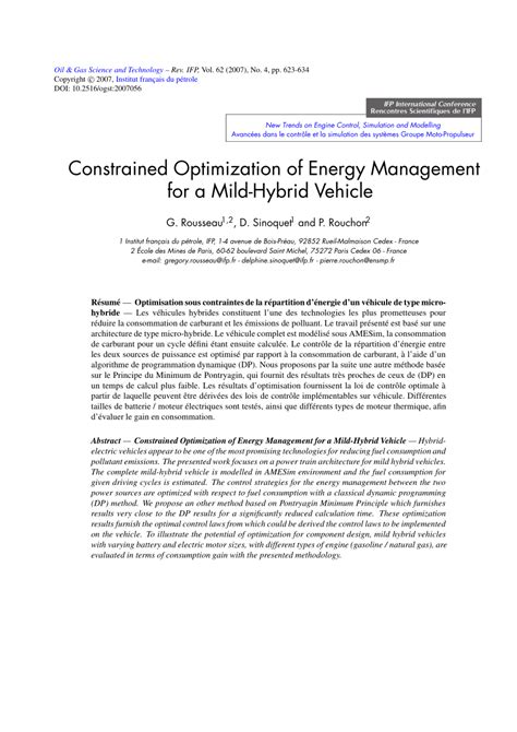 Pdf Constrained Optimization Of Energy Management For A Mild Hybrid Vehicle