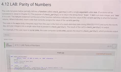 Solved 412 Lab Parity Of Numbers The Code Template Below