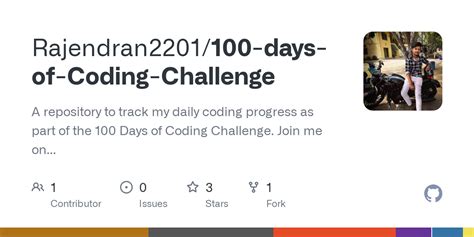 Github Rajendran2201100 Days Of Coding Challenge A Repository To Track My Daily Coding