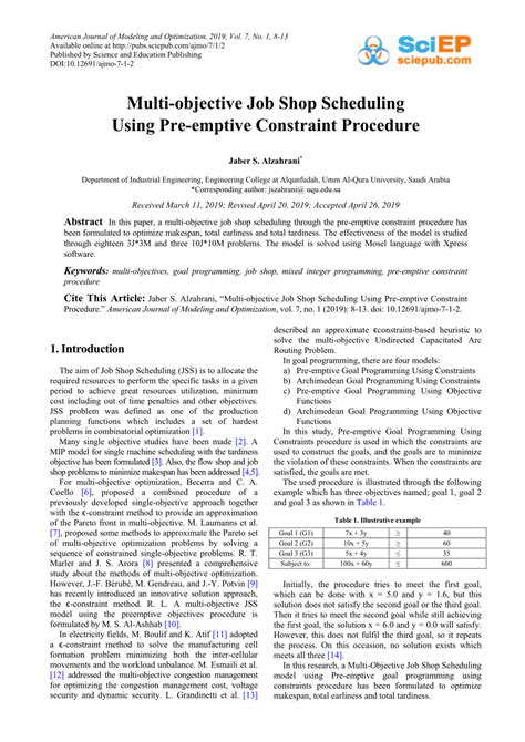pdf multi objective job shop scheduling using pre emptive constraint
