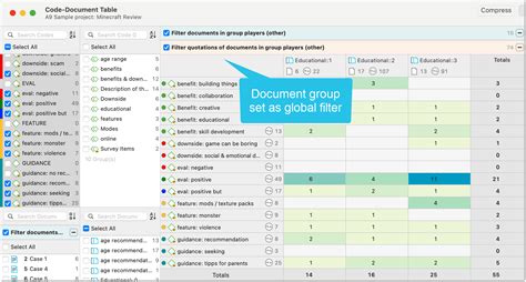 Global Filters In The Code Document Table Atlasti 9 Mac User Manual