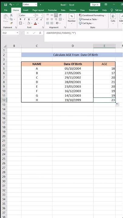 How To Calculate Age From Dob In Excel Short Shorts Exceltips