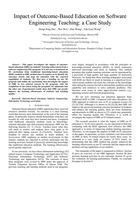 Pdf Impact Of Outcome Based Education On Software Engineering