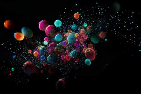 Abstract Oil On Water Effect With Shimmering Colorful Bubbles Floating On A Dark Background