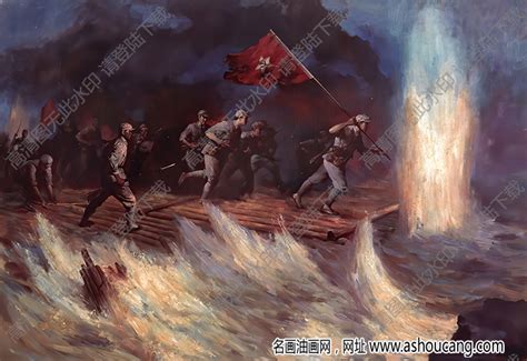 邱瑞敏油画 突破乌江战役 高清大图下载 名画油画网