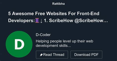 5 Awesome Free Websites For Front End Developers🧵↓ Thread From D Coder Damncoder Rattibha