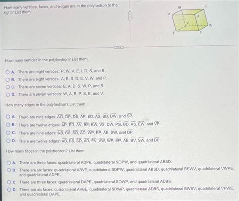 Solved B S How Many Vertices Faces And Edges Are In The Chegg