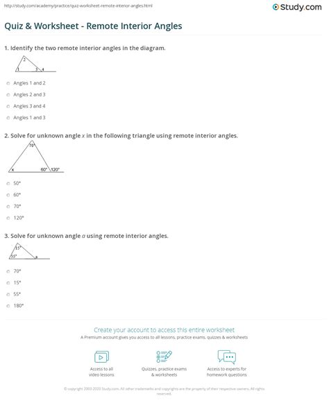 Quiz And Worksheet Remote Interior Angles