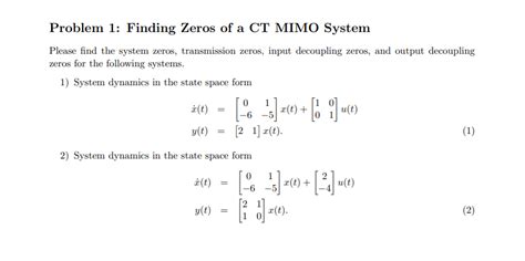 Solved Please Find The System Zeros Transmission Zeros