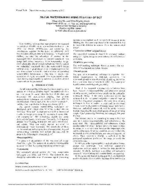 Pdf Digital Watermarking Using Zerotree Of Dct Wen Shyong Hsieh