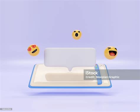 3d 렌더링 그림 측면 파란색 배경에 채팅 키보드 이모티콘 알림 아이콘이 있는 스마트폰 3차원 형태에 대한 스톡 사진 및 기타