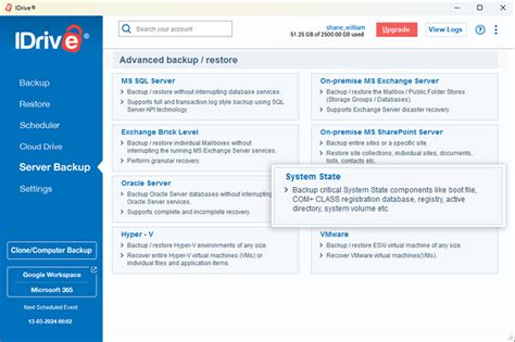 Backup System Components Idrive® System State Backup
