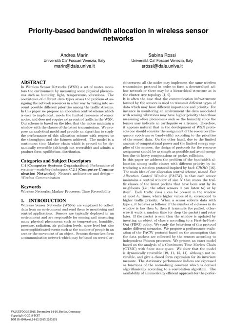 Pdf Priority Based Bandwidth Allocation In Wireless Sensor Networks