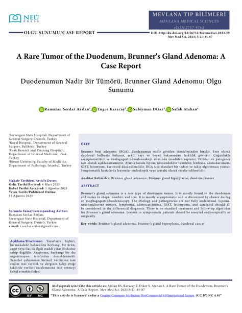 Pdf A Rare Tumor Of The Duodenum Brunners Gland Adenoma A Case Report