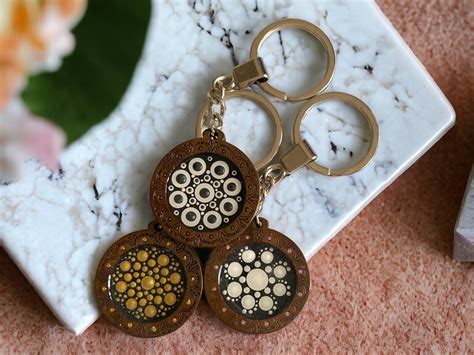 Dot Mandala Hand Painted Keychains Dot Painting T Keychain Mandala Dot Art