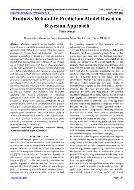 Products Reliability Prediction Model Based On Bayesian Approach Pdf