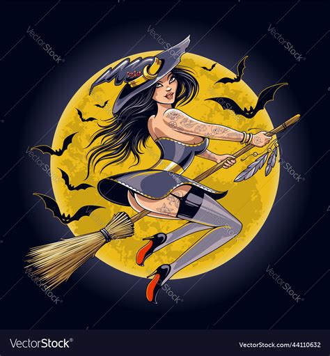 Art Of Sexy Witch On Broomstick Royalty Free Vector Image