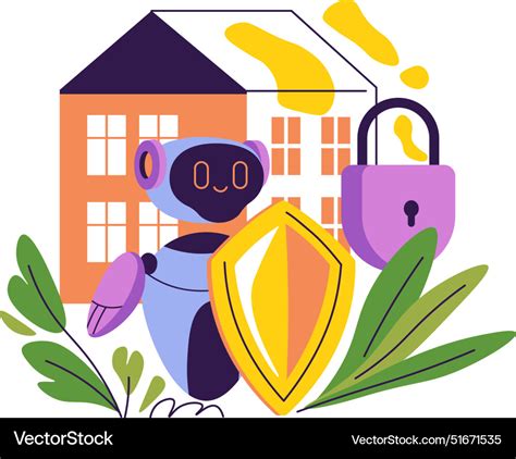 Robot Securing Home Modern Scene Royalty Free Vector Image