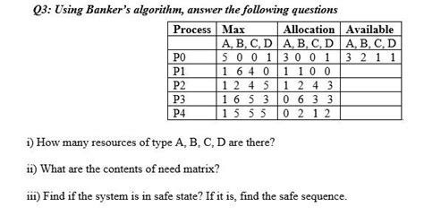 Q3 Using Bankers Algorithm Answer The Studyx