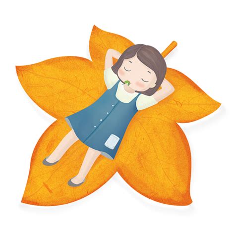 躺在黄色叶子上的小女孩