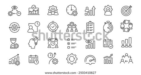 Set Productivity Efficiency Icons Workflow Focus Stock Vector Royalty Free 2503410827