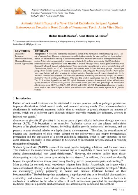 Pdf Antimicrobial Efficacy Of A Novel Herbal Endodontic Irrigant Against Enterococcus Faecalis