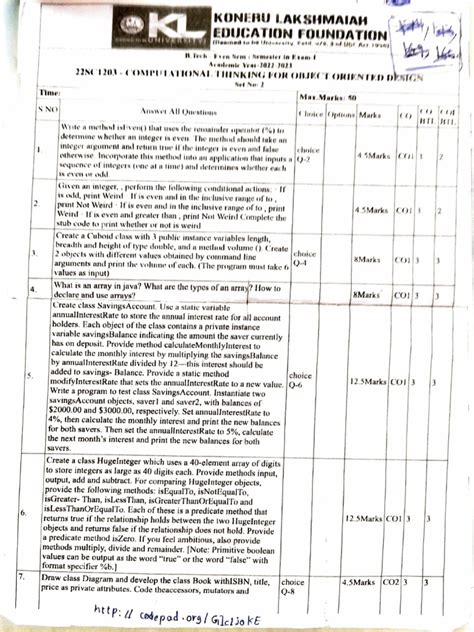 Y1s2 2023 Even Insem2 Qps Pdf Method Computer Programming Class Computer Programming