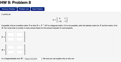 Solved Hw 9 Problem 8 Previous Problem Problem List Next