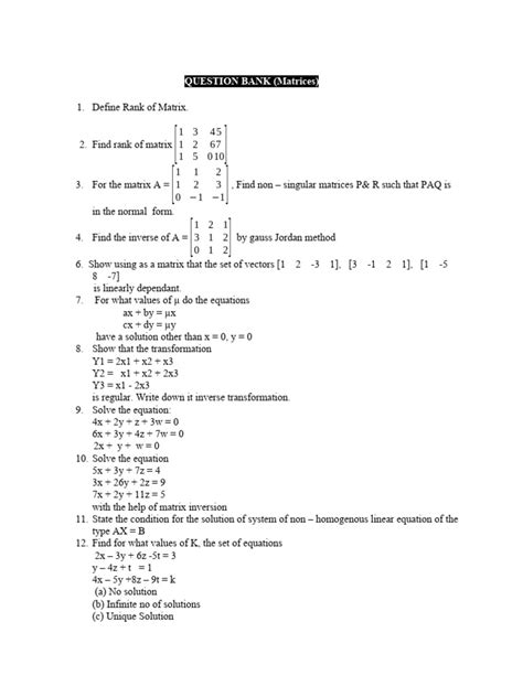 Question Bank Matrix Dinesh Kapoor Download Free Pdf Eigenvalues And Eigenvectors Matrix
