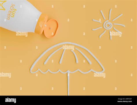 Open Sunscreen Bottle With Lotion Forming A Sun And Umbrella Design On