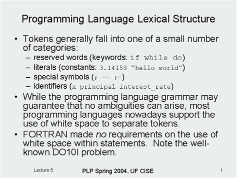 Programming Language Lexical Structure Tokens Generally Fall Into