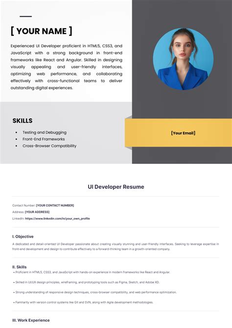 Free Ui Developer Resume Template To Edit Online
