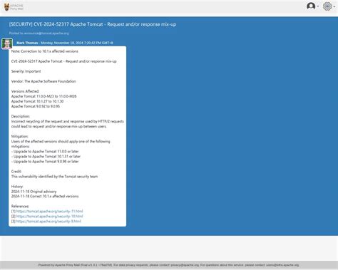 Apache Tomcat Requestresponse Mix Up With 2 漏洞信息cve 2024 52317