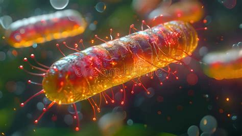 Detailed Visualization Of Bacteria With Flagella In A Microscopic View