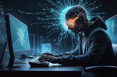 Premium Photo Businessman Typing In Computer Double Exposure Bug Detection And Online Security