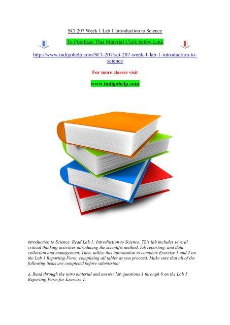 Sci 207 Week 1 Lab 1 Introduction To Scienceindigohelp