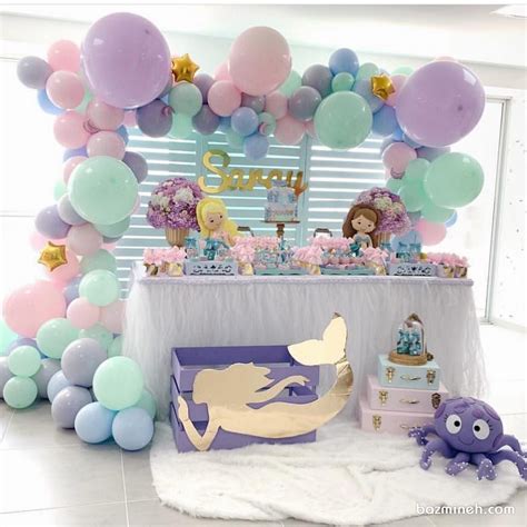 دکوراسیون و بادکنک‌آرایی جشن تولد دخترونه با تم پری دریایی Fiesta De