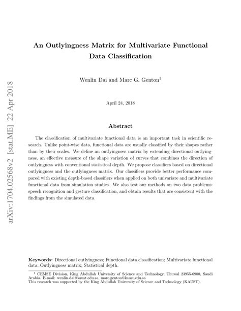 Pdf An Outlyingness Matrix For Multivariate Functional Data