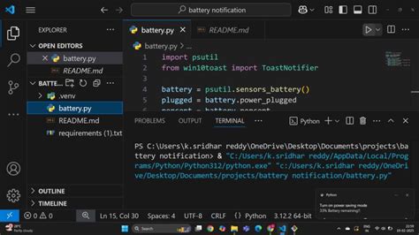 🚀 Battery Notifier A Simple Python Automation Kapatti Vishal Reddy