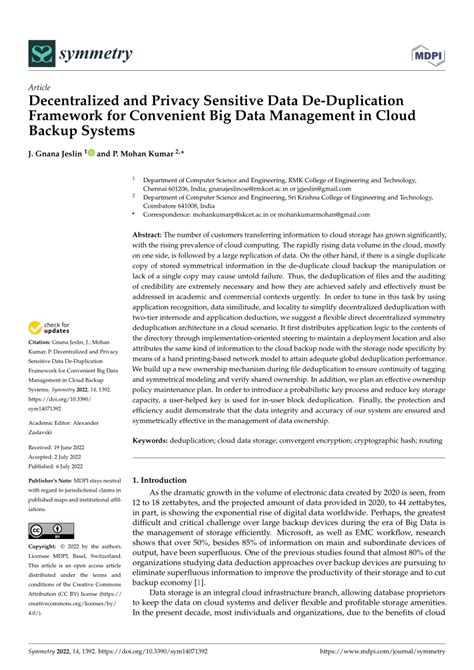Pdf Decentralized And Privacy Sensitive Data De Duplication Framework For Convenient Big Data