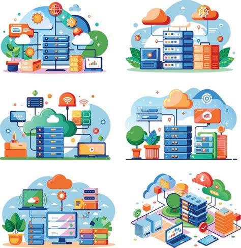 Premium Vector Set Of Flat Technology Cloud Server Icon Vector Illustration
