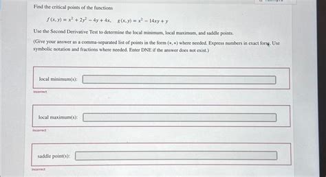 Solved Find The Critical Points Of The Functions