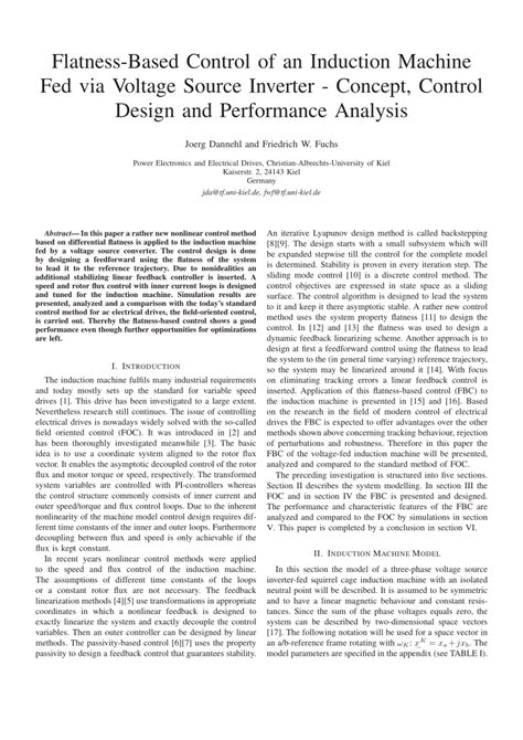 Pdf Flatness Based Control Of An Induction Machine Fed Via Voltage
