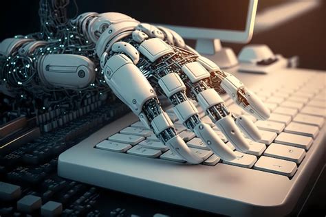 Premium Photo Robotic Hand In Typing On Keyboard Generative Ai Design