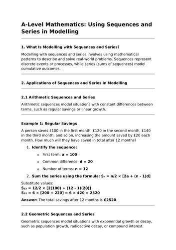 Sequences And Series In Modelling A Level Maths Revision Summary